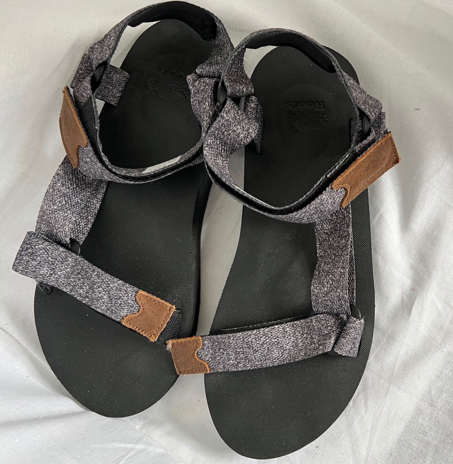 Roots Sandals 2 Strap Fabric & Leather Size 10 Grey H… - Gem