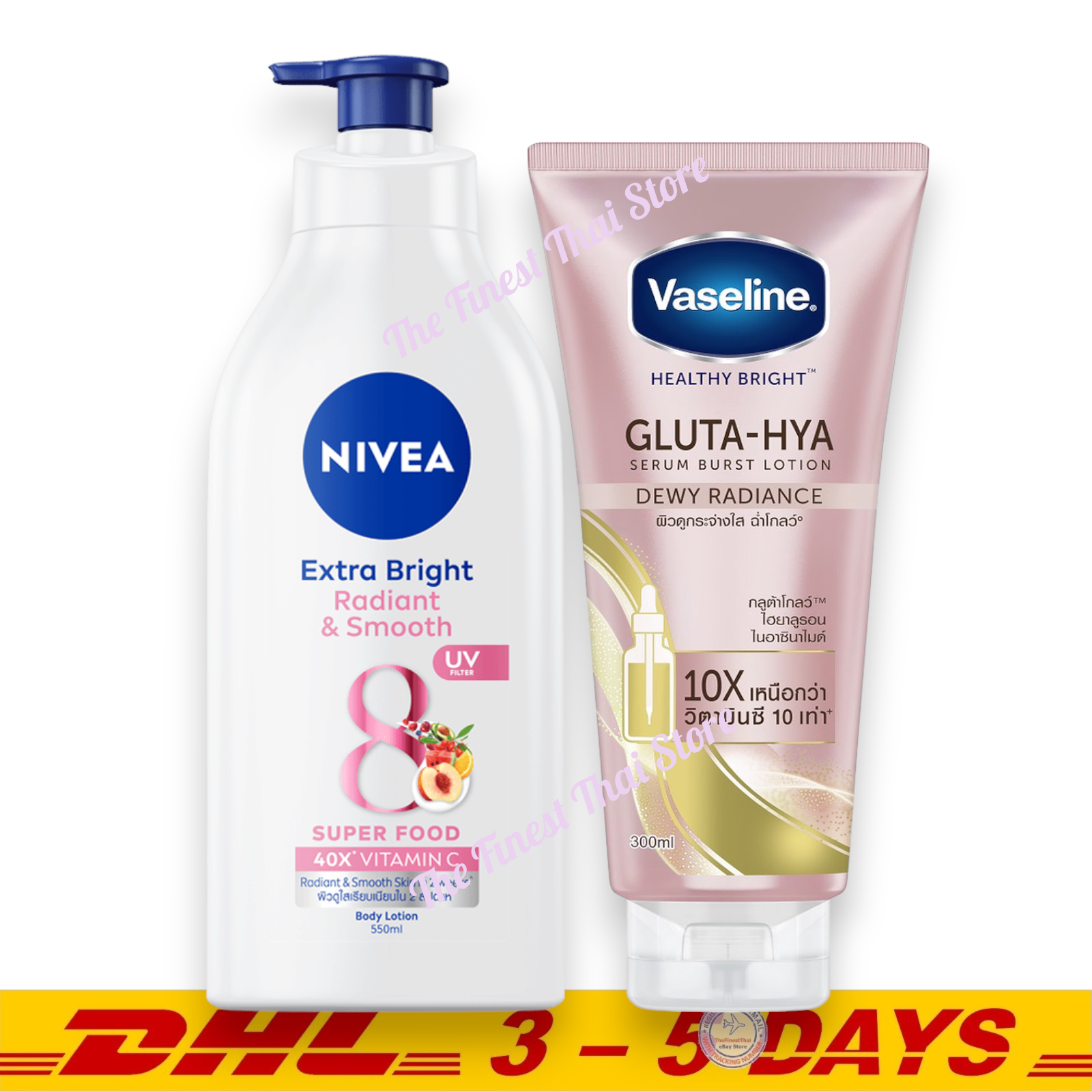 NIVEA Extra White 550ml + Vaseline GLUTA-HYA Serum Dewy Radiance 300ml ...