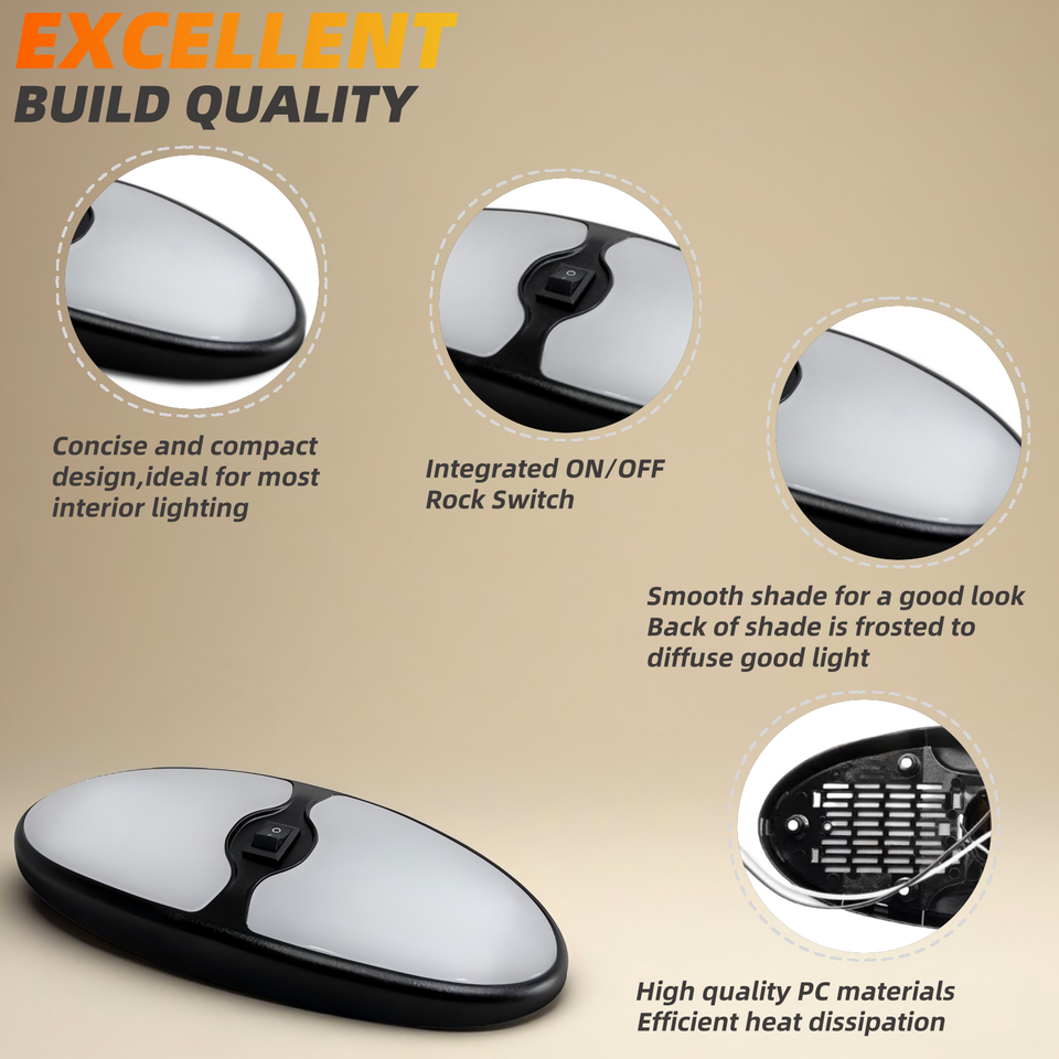 12V 9" Black Shell RV Interior LED Double Pancake Ceiling Light With ...