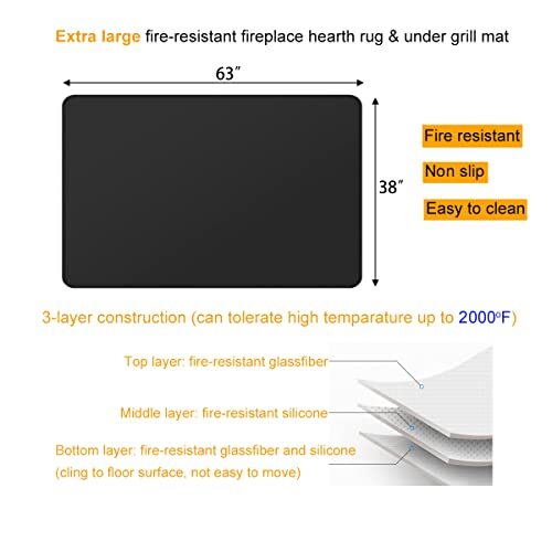 63″x38″ Fireproof Fireplace Mat Hearth Rug - Wood Pellet Stove Hearth ...