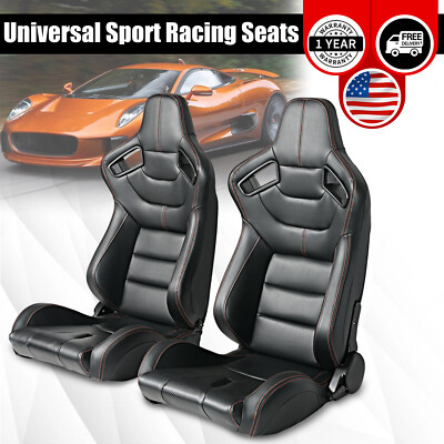 2X Sport Racing Seats PVC Leather with 2 Sliders Sport Seats Universal ...