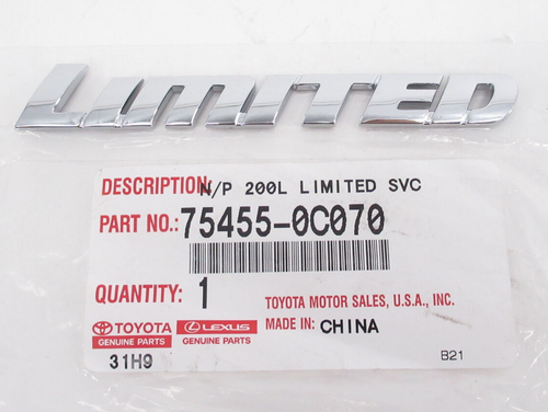 Genuine OEM Toyota 75455-0C070 "LIMITED" Nameplate Quarter Panel Emblem ...