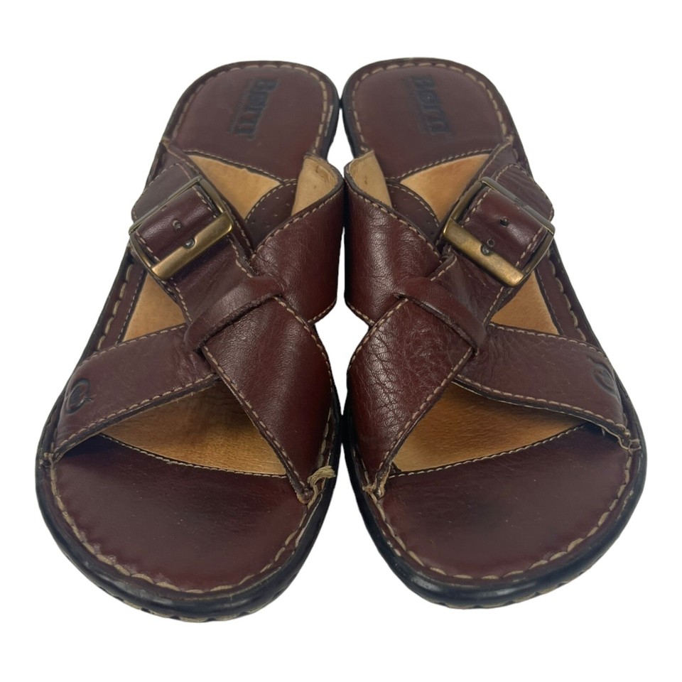 Born Woman's Sandals Size 7 Brown Leather Slip On Platform Slides | eBay