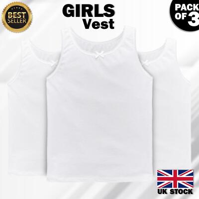 Pack Of 3 Kids Vests Girls Cotton Vest Plain White Top Back To School ...