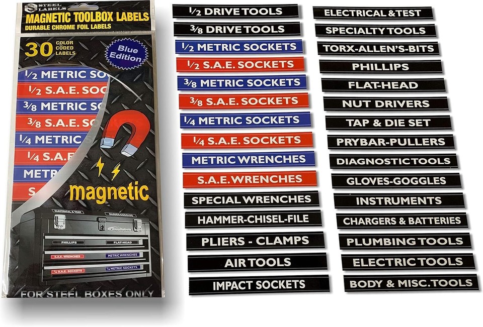 Magnetic Tool Chest Drawer Labels for Craftsman & Mechanics Organize ...