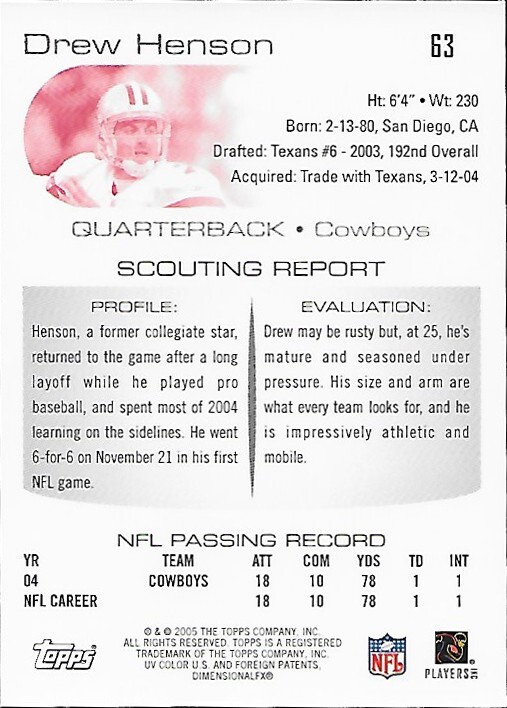 2005 Topps Draft Picks & Prospects Chrome #63 Drew Henson - Dallas ...