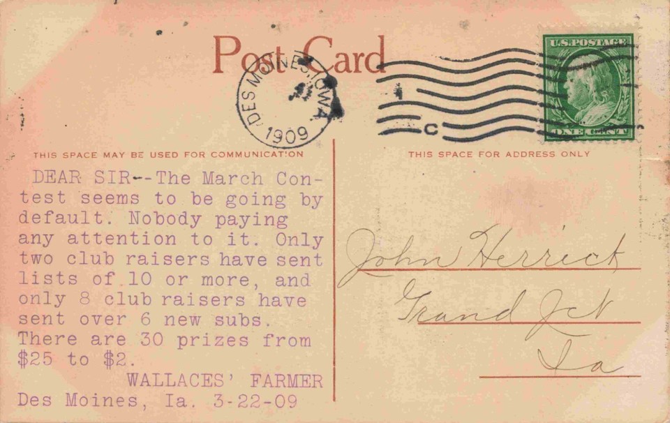 "Stopped In To See Uncle Henry Wallace & Got His Picture", Des Moines IA 1909 | eBay