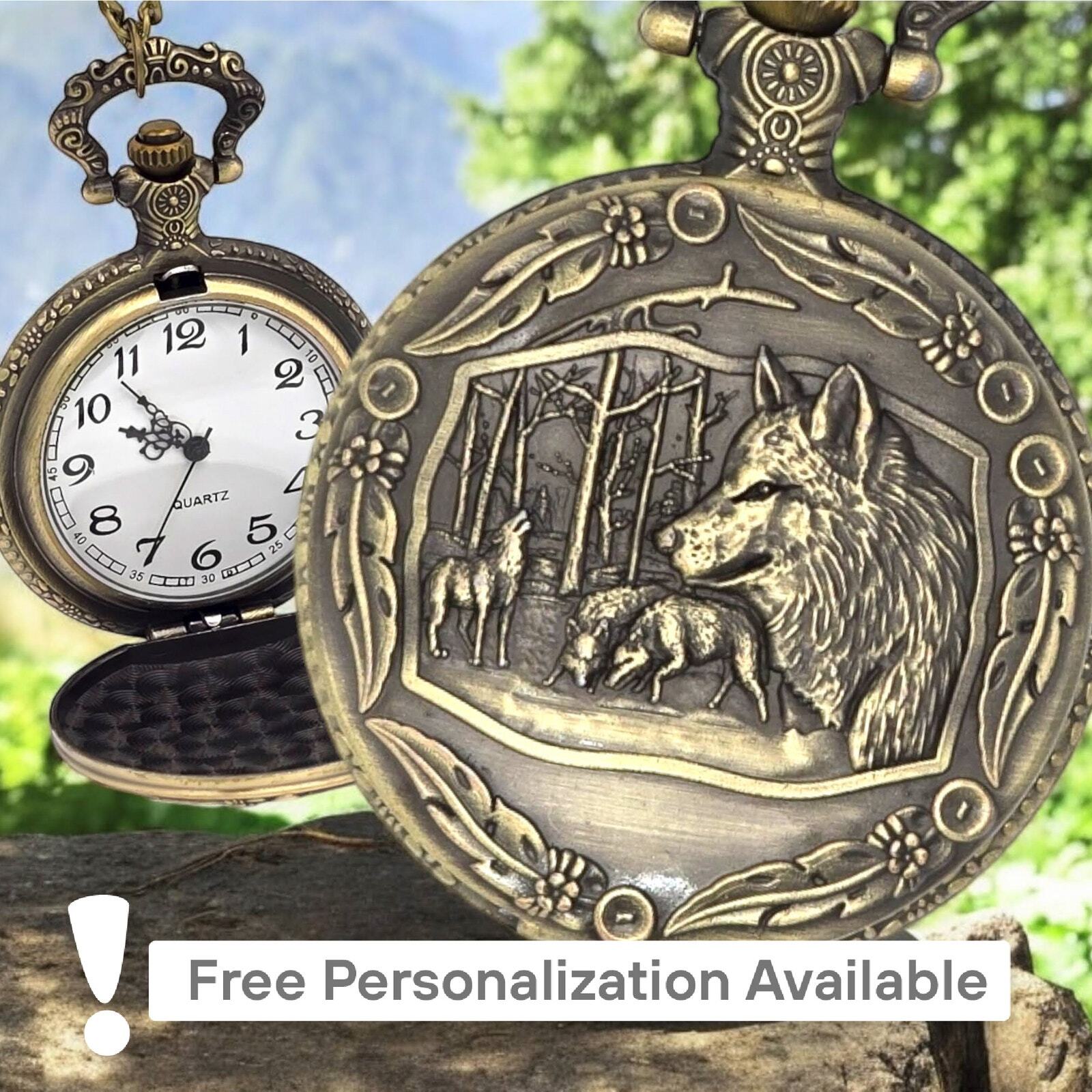Wolf Pack Pocket Watch - Bronze Nature Wolves Gift Vintage Look ...