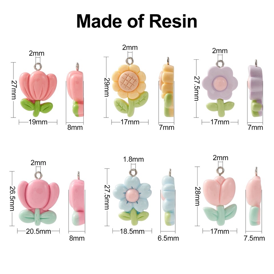 30x Resin Charms Flower Charms Pendants for Earrings Keychain Jewelry ...