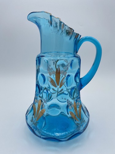 Antique Dugan Glass Company, Sky Blue Hand-Decorated Lemonade Pitcher ...