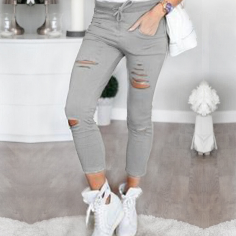 Frau Skinny High Waist Denim Look Hosen Ripped Jeans Hose Röhrenjeans ...