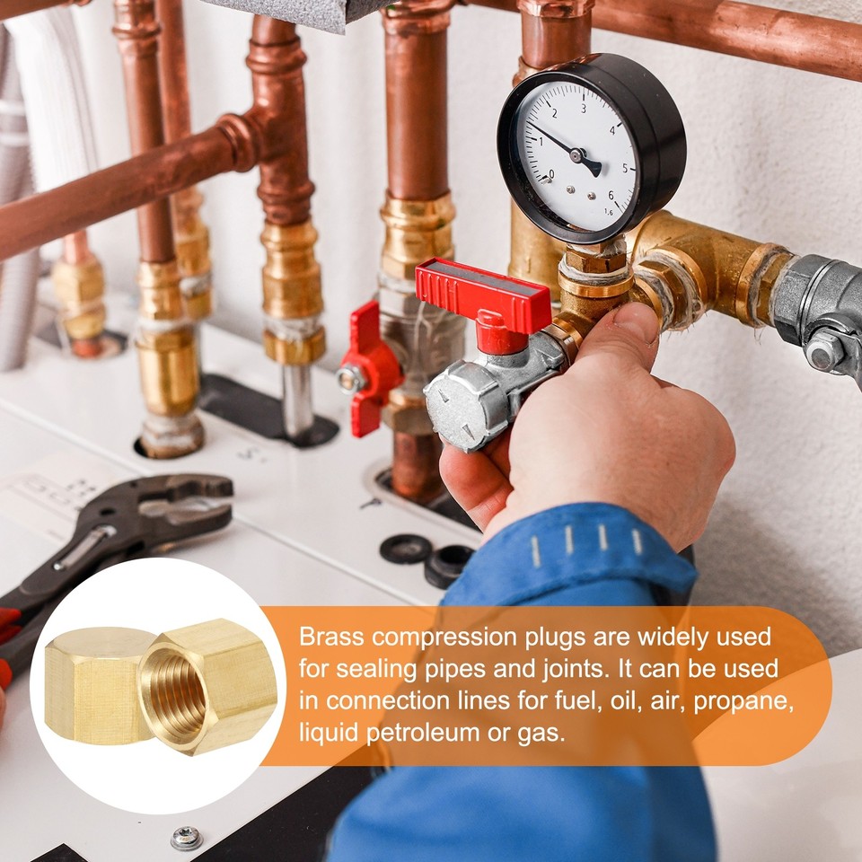 10Pcs Brass Compression Cap Stop Valve Cap 1/4" NPT Hex Thread Flare ...