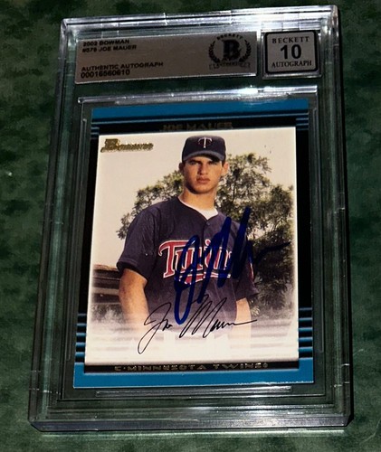 JOE MAUER SIGNED ROOKIE CARD 2002 BOWMAN CARD BECKETT AUTHENTIC BAS 10 ...