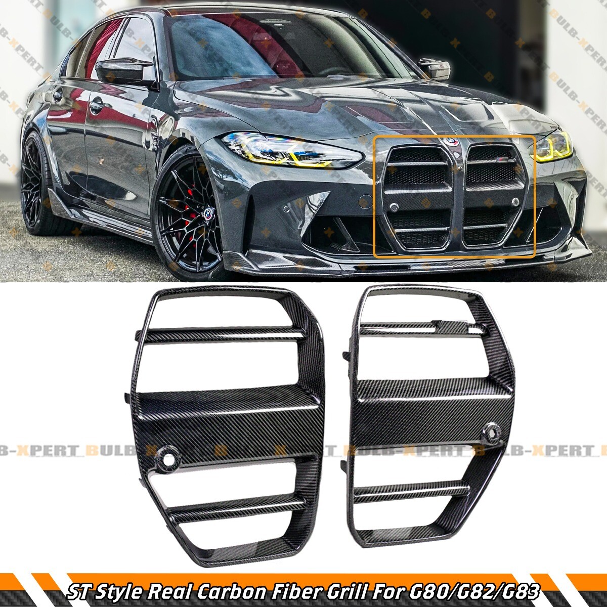 ST Style Real Carbon Fiber Nose Grill Grille For 2021-2026 BMW M3 G80 ...
