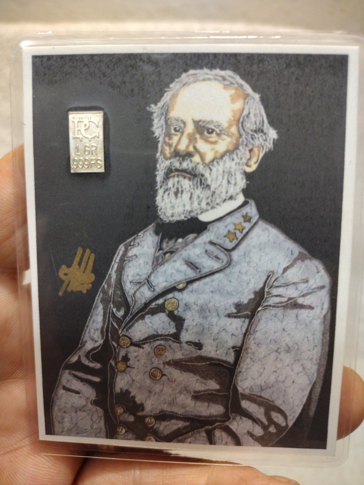 Set of 2 Gen Stonewall Jackson & Robert E Lee Cards w .999 Pure 1 Gr ...