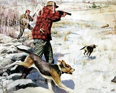 ANTIQUE REPRO PHOTO PRINT MAGAZINE COVER ART COTTONTAIL RABBIT HUNTING ...