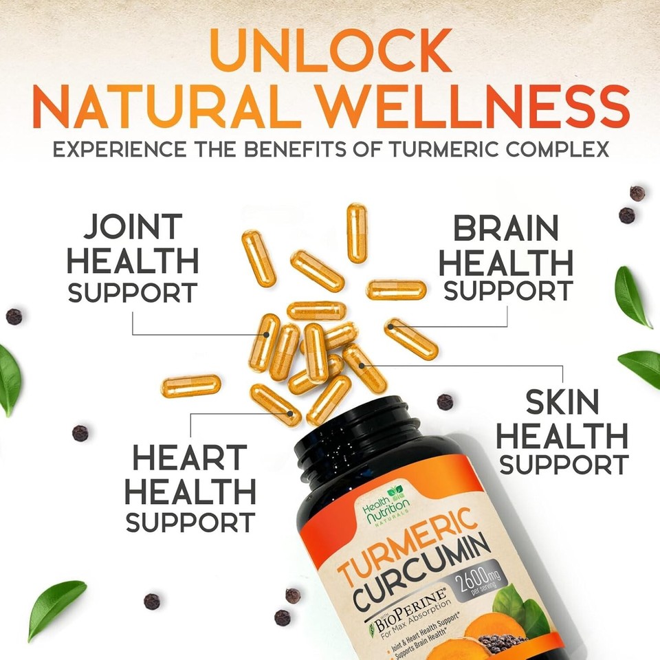 Turmeric Curcumin Extra Strength 2600mg with BioPerine Black Pepper ...