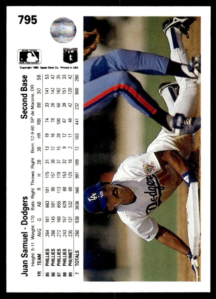 1990 Upper Deck Baseball Card Juan Samuel Los Angeles Dodgers #795 | eBay