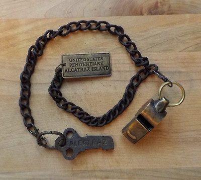 Alcatraz Prison Guard Iron Cell Key, Tag & Solid Brass Whistle | eBay