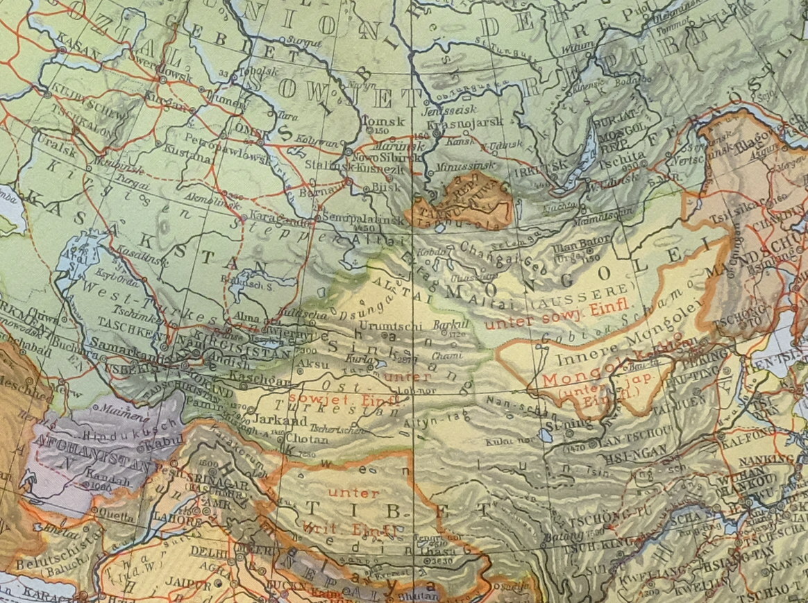 1943 MAP ASIA SIBERIA TIBER CHINA INDIA JAPAN MONGOLI RUSSIA EAST ...