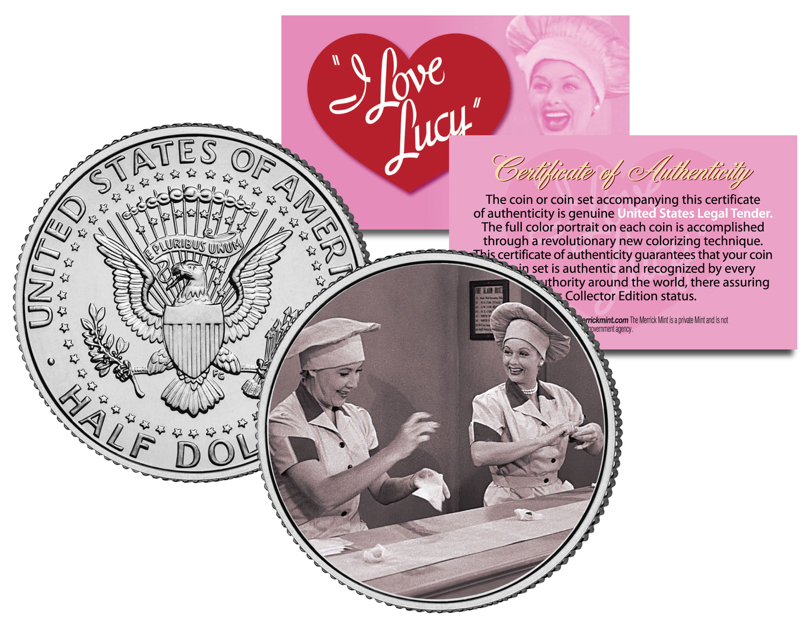 I LOVE LUCY Chocolate Scene * LUCILLE BALL * Genuine JFK Half Dollar U ...