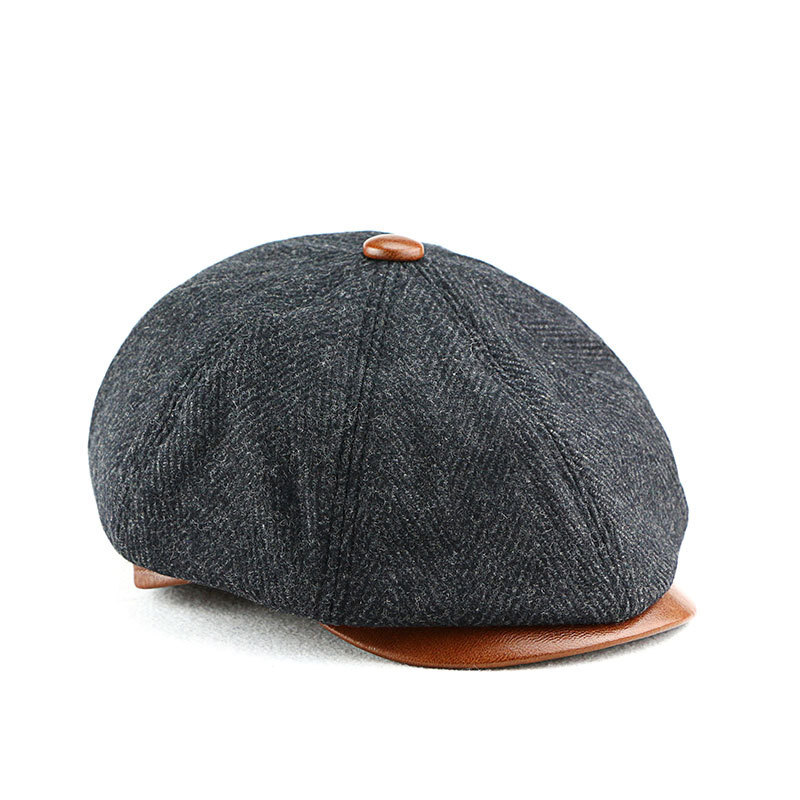 Retro Men's Sheepskin Woolen Octagonal Hat Beret Newsboy Painter Hats ...
