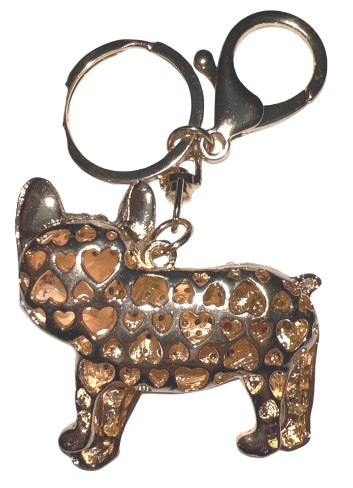 Frenchie Puppy Dog Bling Rhinestones Gold-Tone Key Chain Fob Purse ...