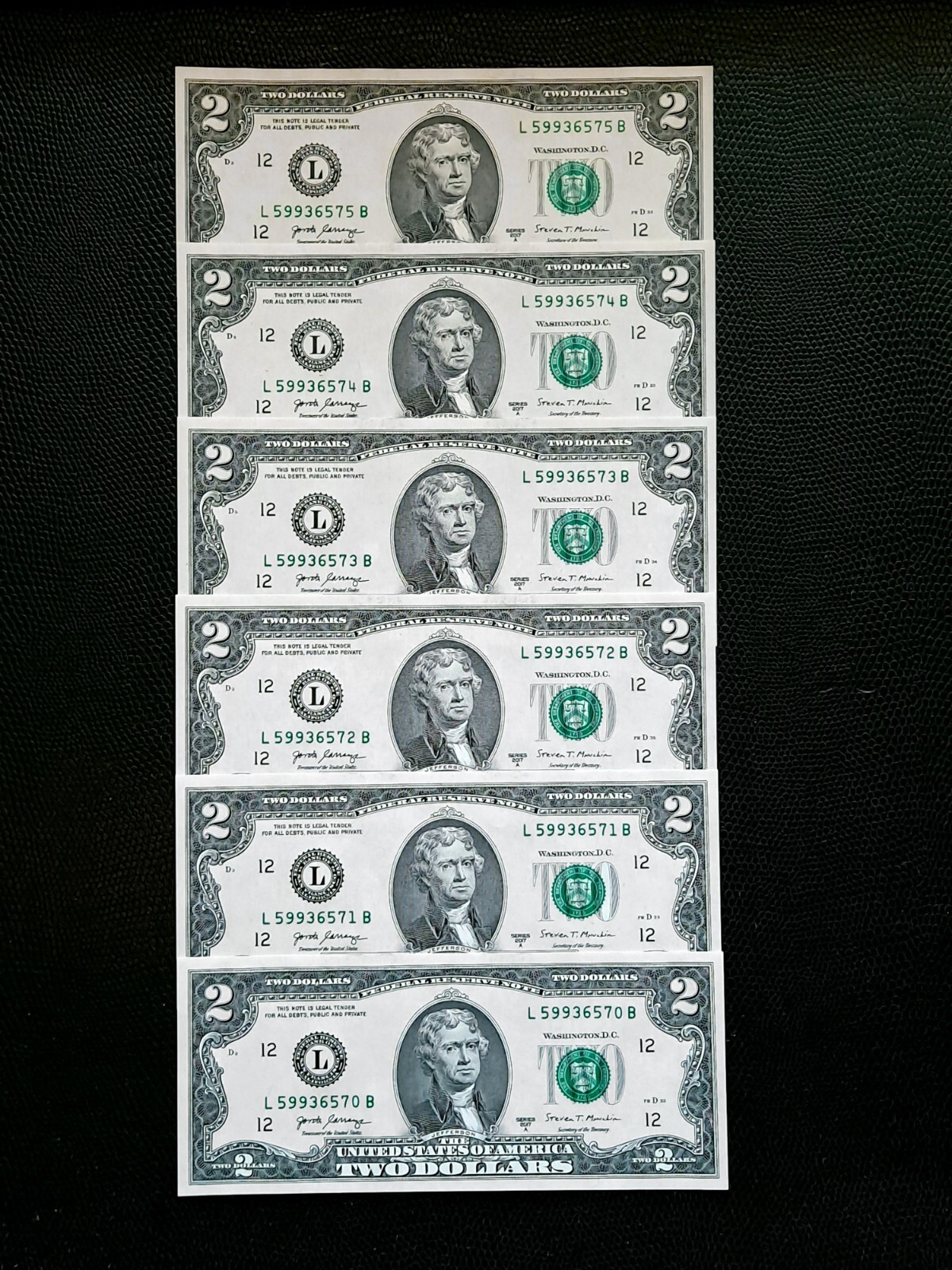 6 Each New Uncirculated Sequential Serial Numbered 2017 A Two Dollar ...