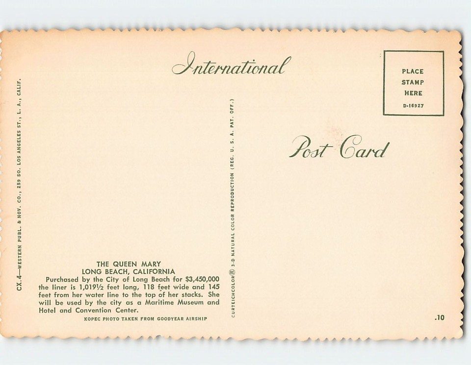 Postcard Aerial View The Queen Mary Liner Long Beach California USA ...