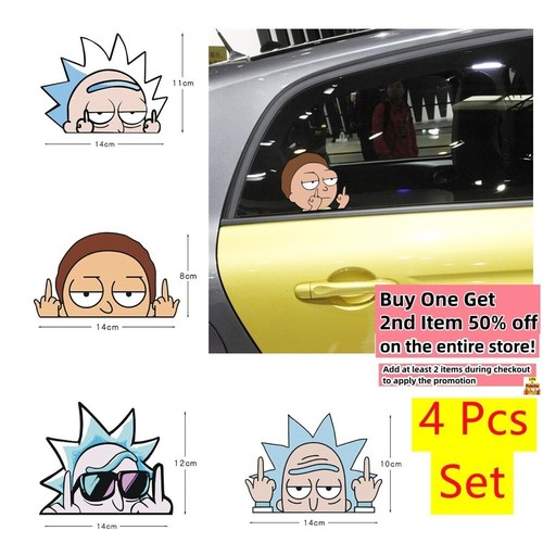 Set of 4 : Rick & Morty Decal Middle Finger Auto Car Truck Window Vinyl ...