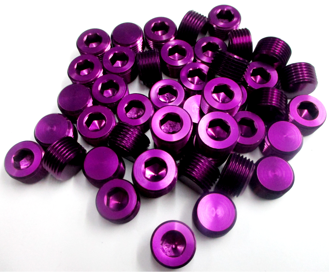 3/8" NPT Pipe Plugs w/recessed allan head 50 per pkg Purple anodized ...