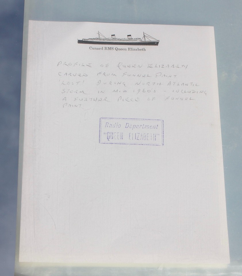 CUNARD WHITE STAR LINE QUEEN ELIZABETH PROFILE PLAQUE MADE FUNNEL PAINT ...