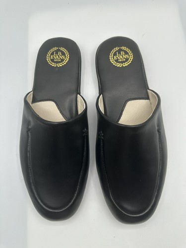 L.B. EVANS DUKE SCUFF GENUINE LEATHER SMOKING SLIPPERS BLACK MENS SZ ...
