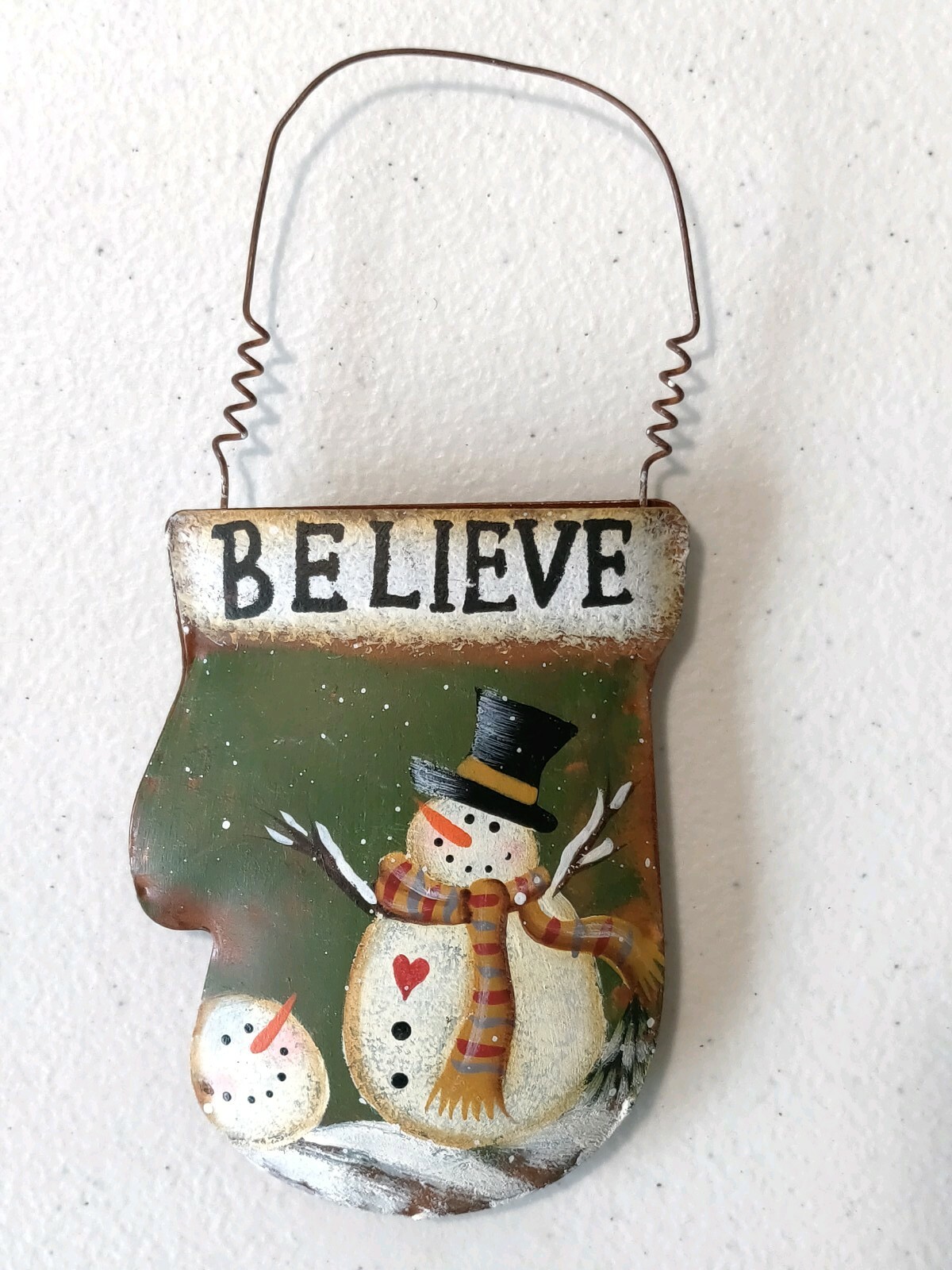 Metal Mitten Snowman LET IT SNOW Winter Christmas Home Decor sign 6X3 ...