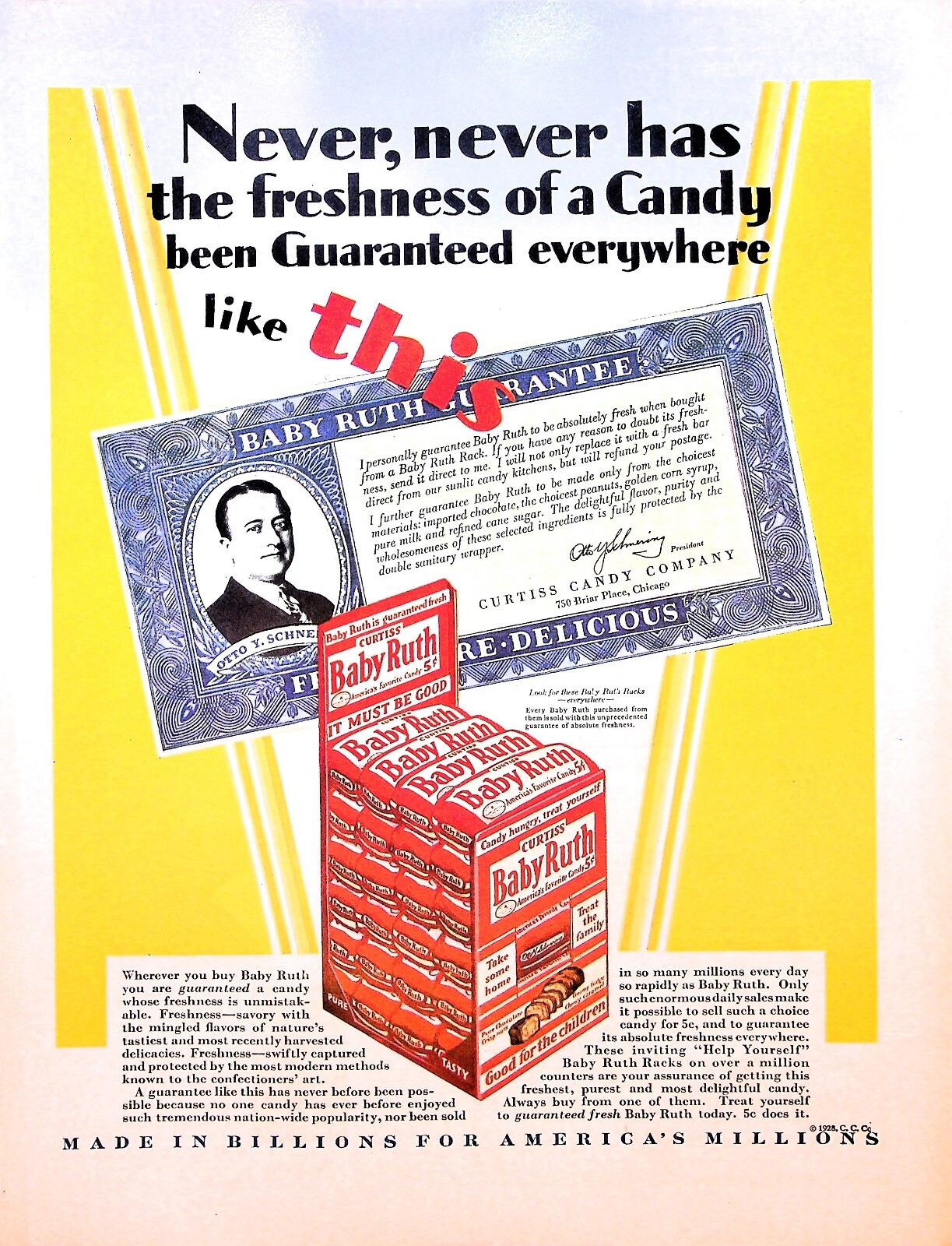 Original 1928 Baby Ruth Ad: Never Has the Freshness of a Candy Been ...