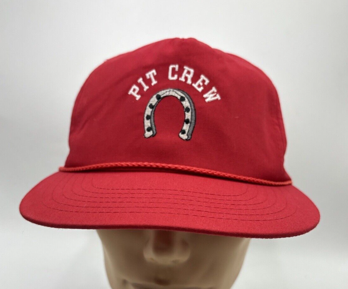 Pit Crew Horseshoe Hat Flat Brim Red Adjustable Baseball Cap | eBay