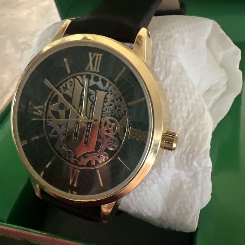 Wicked Analog Gold-Rimmed Logo Watch with Black Straps Gold And Green ...