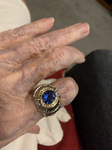 Ring Sz 8. Exciting Ring Silver& Gold Plated W Big Round Blue Stone | eBay