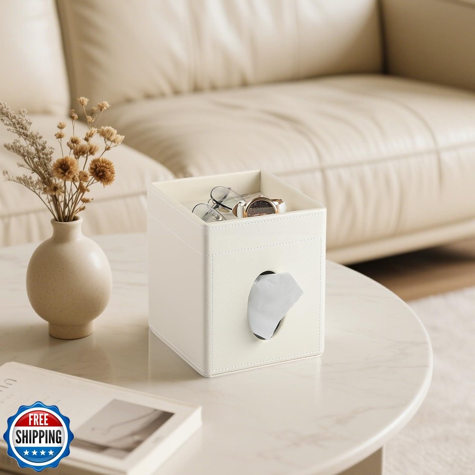 Cretkhp Tissue Box Cover, PU Leather Square Tissue Box Holder wit | eBay UK