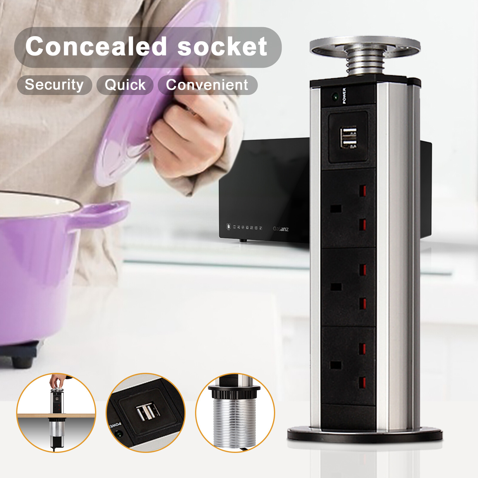 Hidden Kitchen Table Pull Pop Up Socket USB Charge Electrical Desktop ...