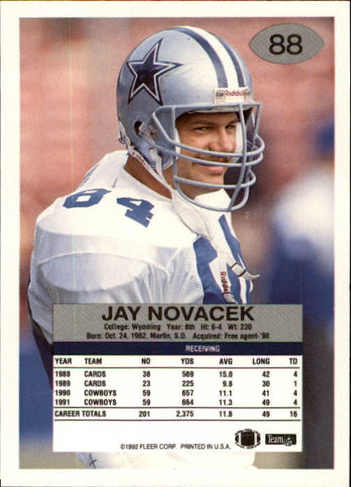 1992 Fleer Football Card #88 Jay Novacek | eBay