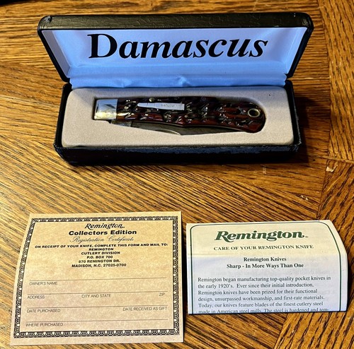 Remington USA Damascus Sterling Bullet Knife New In Worn Box 1999 | eBay
