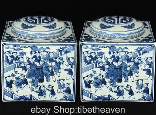7.6" Qing Kangxi Marked Chinese Blue White Porcelain Tong Zi Boy jar ...