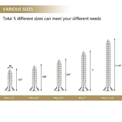 162 Pieces #6 x 1/2" 5/8" 3/4" 1" 1-1/4" Phillips Countersunk Head Self ...