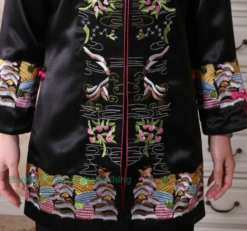 Womens Embroidery Imitated Silk Satin Chinese Style Tang Coat Long ...