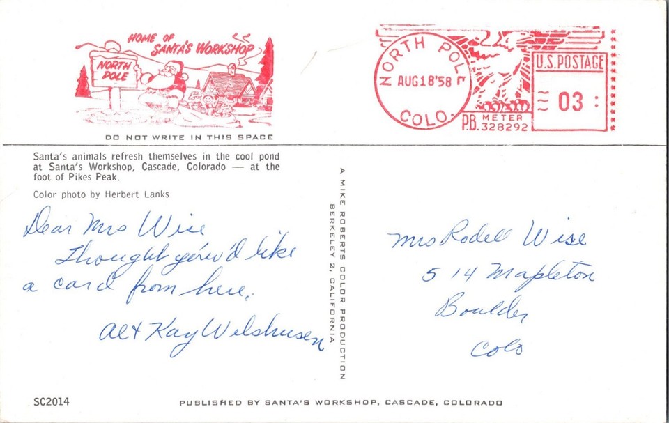 Vintage Postcard- Santa's Workshop North Pole- Cascade, Colorado- JE9 ...