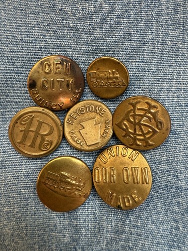 7 OVERALL BUTTONS Wobble Shank ~ UNION MADE, GEM CITY,KEYSTONE,HR ...