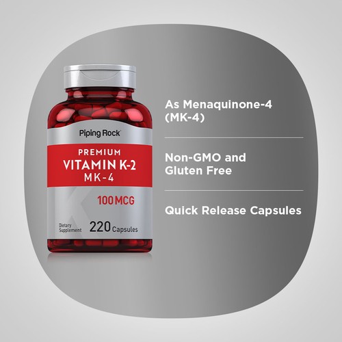 Vitamin K2 MK4 Supplement | 100mcg | 220 Capsules | Non-GMO | By Piping ...