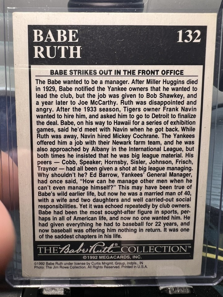 1992 Megacards Ruth #132 Wanted to be a Manager | eBay