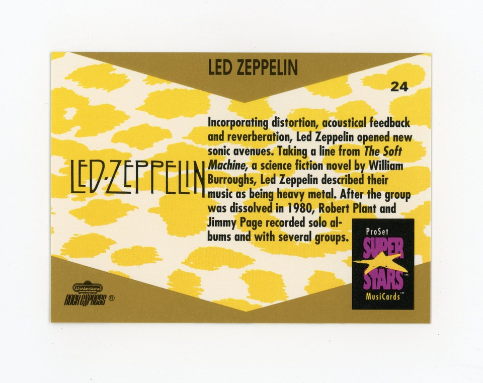 LED ZEPPLIN 1991 Pro Set Super Stars MusiCards Rc #24 JM | eBay